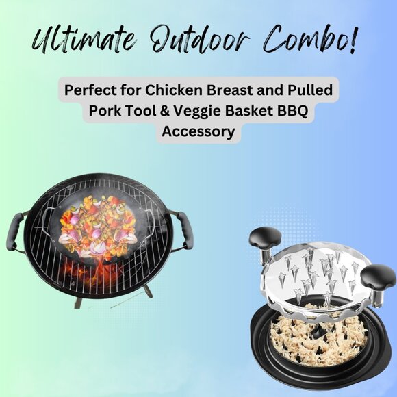 Vigor | Kitchen | Round Grill With Handle Egg Veggie Basket Chicken Breast And Pulled Pork Tool ...